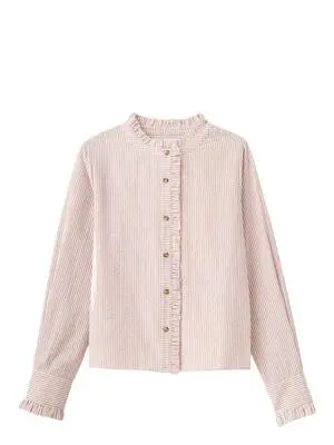CARTOLINA Percy Seersucker Button-up Shirt With Ruffle Detailing - Tan