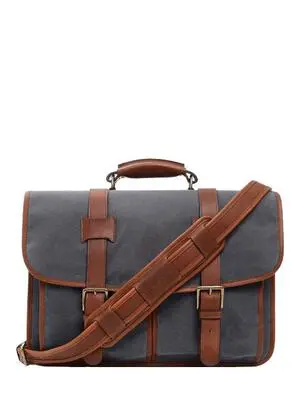KORCHMAR Garfield Waxed Canvas Briefcase With Leather Trim - Grey