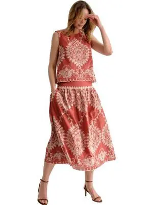 CARTOLINA Embroidered Scalloped Hem Tank - Saffron