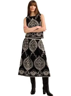 CARTOLINA Cartolina Embroidered Cotton Voile Midi Skirt