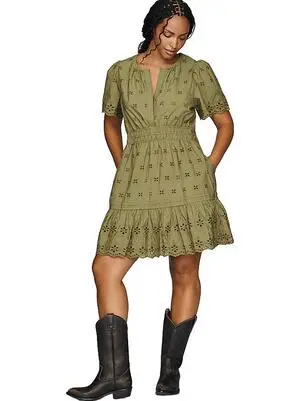 Anthropologie Somerset Smocked Mini Dress - Capulet Olive