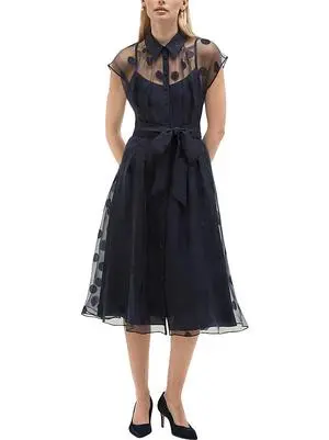 HOBBS LONDON Polka Dot Midi Shirt Dress - Midnight Navy