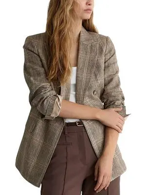 REISS Sybil Linen Checked Blazer - Neutral Check