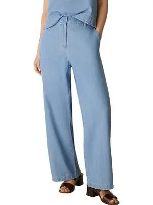 Eileen Fisher Lightweight Cotton High Waist Wide Leg Trousers - Light