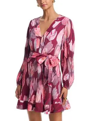 MILLY Liv Printed Pleated Dress - Red Multi