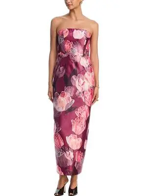 MILLY Orion Tulip Brocade Gown - Red Multi