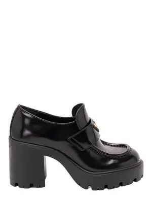 Prada Brushed Leather Loafers With High Block Heel - Multicolor