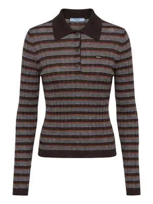 Prada Striped Ribbed Knit Polo Sweater - Multicolor