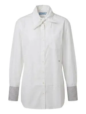 Prada Shirt With Striped Cuffs And Pussy Bow Detail - Multicolor