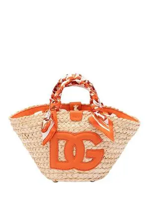 Dolce & Gabbana Raffia Coffa Bag With Dg Applique - Multicolor