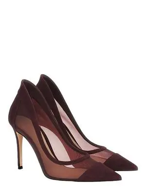 GIANVITO ROSSI Black Mesh And Suede Pointed Toe Pumps - Pink Leather