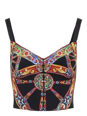 Dolce & Gabbana Printed Silk Charmeuse Bustier Top - Black