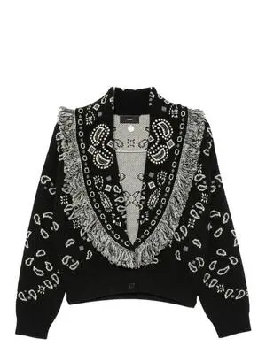 Alanui Cashmere And Wool Paisley Jacquard Cardigan-bomber - Black