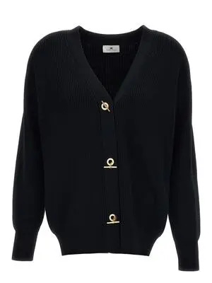 Elisabetta Franchi V-neck Cardigan With Gold-tone Hardware - Black