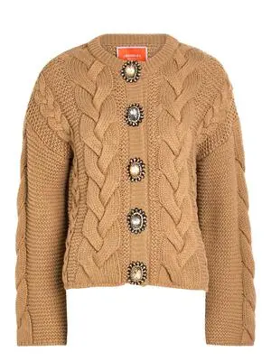 La DoubleJ Portrait Crystal-embellished Wool-blend Cardigan - Camel