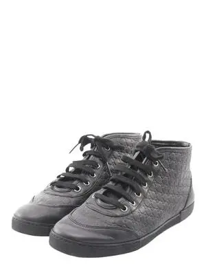 GUCCI Gucci Black Leather Embossed Guccissima High-Top Lace-Up Sneakers