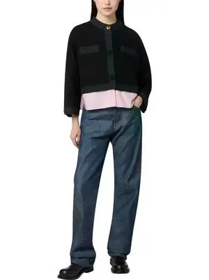 Moschino Layered Bouclé-knit Jacket With Heart Motif Button - Black