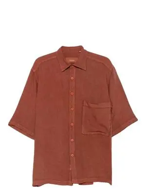 INLINUM Frayed-edge Chest-pocket Shirt - Red