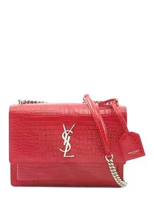 Saint Laurent Sunset Croc-embossed Shoulder Bag - Red