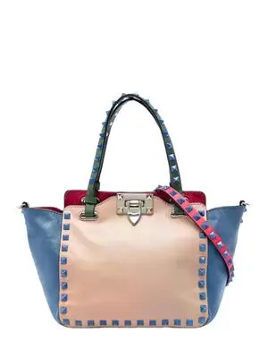 Valentino Garavani Mini Leather Colorblock Rockstud Trapeze Satchel - Neutrals