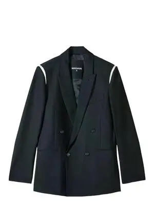 Patrizia Pepe Double-breasted Satin-trimmed Blazer - Black