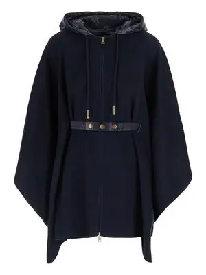 Moncler Tech Fabric Cape With Removable Hood And Belt - Multicolor
