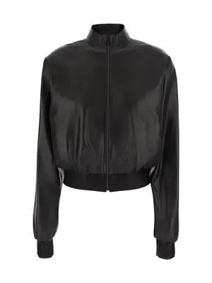 Gucci Leather Cropped Bomber Jacket With High Collar - Multicolor