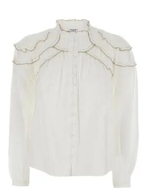 Isabel Marant Étoile ISABEL MARANT ETOILE 'Christa' High Collar Cotton Blend Blouse Multicolor