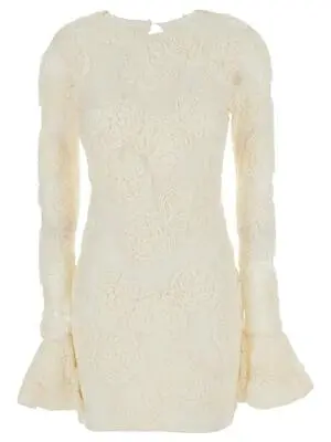 ROTATE BY BIRGER CHRISTENSEN White Embroidered Mini Dress With Flared Sleeves - Multicolor