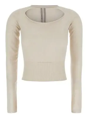 Rick Owens Beige Cropped Cashmere Sweater With Cut-out Detail - Multicolor