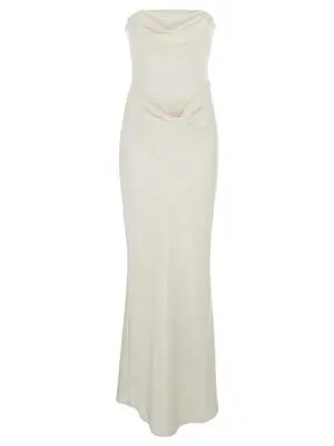 ROTATE BY BIRGER CHRISTENSEN ROTATE Long Sleeveless Draped Tech Fabric Dress Multicolor