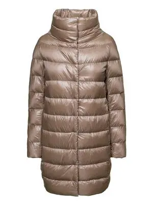 Herno Long Down Jacket With Funnel Neck And Tech Fabric - Cream