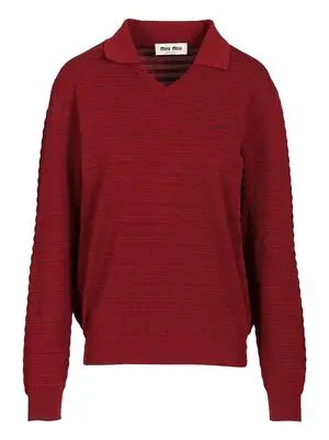 Miu Miu Cotton V-neck Polo Sweater - Multicolor