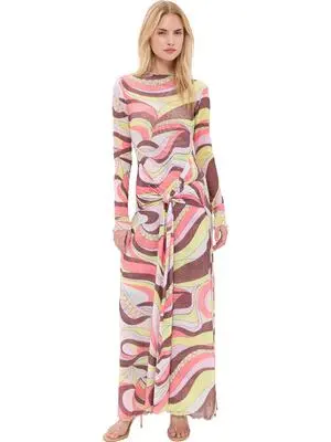 RESA Dani Dress Abstract Print Mesh Maxi Dress With Mock Neck - Dolce