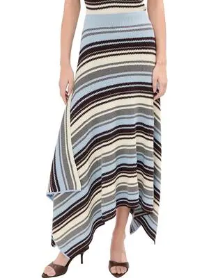 Monse Striped Jacquard Knit Asymmetrical Hem Midi Skirt - Blue Multi