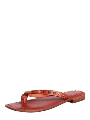Free People Studded Leather Thong Flip Flops - Rust Leather