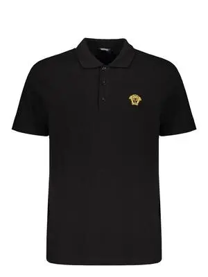 Versace Cotton Polo T-shirt With Embroidered Logo - Black