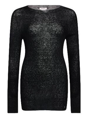 OTTOD'AME Ribbed Fine Knit Long Sleeve Top - Black