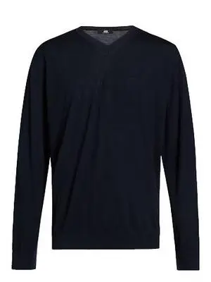 Alpha Studio Midnight Merino Wool V-neck Sweater - Blue