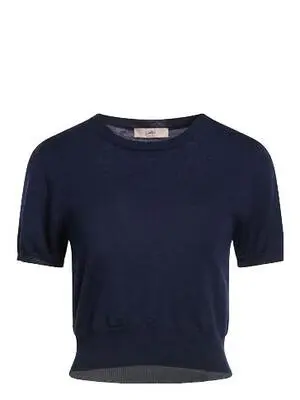 CARLA G. Merino Wool Cropped Crewneck Sweater - Navy