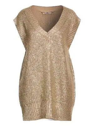 CARLA G. Sleeveless V-neck Sweater With Metallic Finish - Gold