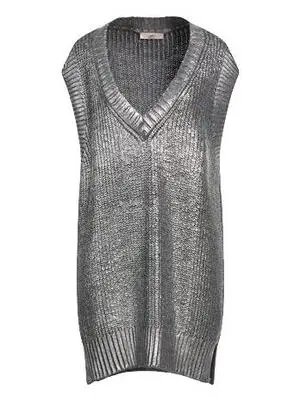 CARLA G. Sleeveless V-neck Sweater With Metallic Finish - Silver