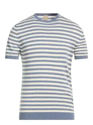 H953 Slate Striped Cotton Sweater - Blue