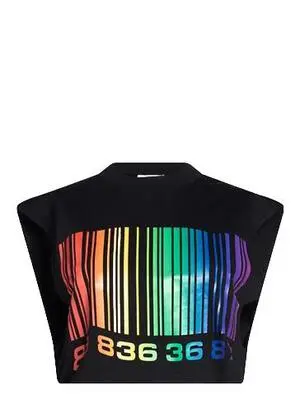 VTMNTS Cotton Jersey Cropped T-shirt With Barcode Print - Black
