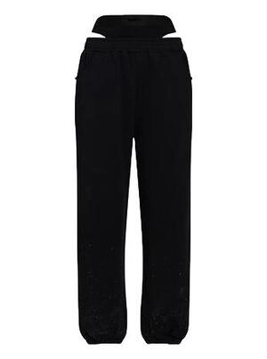 DISCLAIMER Cotton Track Pants With Stud Embellishments - Black