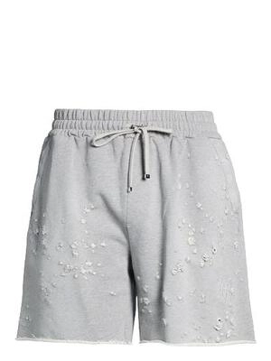 Amiri Distressed French Terry Bermuda Shorts With Embroidered Logo - Grey