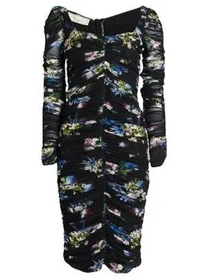 Blumarine Floral Print Ruched Midi Dress - Black