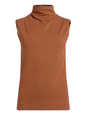 CIRCOLO 1901 Sleeveless Mock Neck Jersey Top - Brown