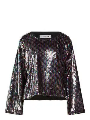 SHIRTAPORTER Sequin Embellished Crewneck Long Sleeve Top - Black