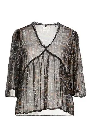 Antik Batik Viscose Georgette Floral-print Blouse - Black